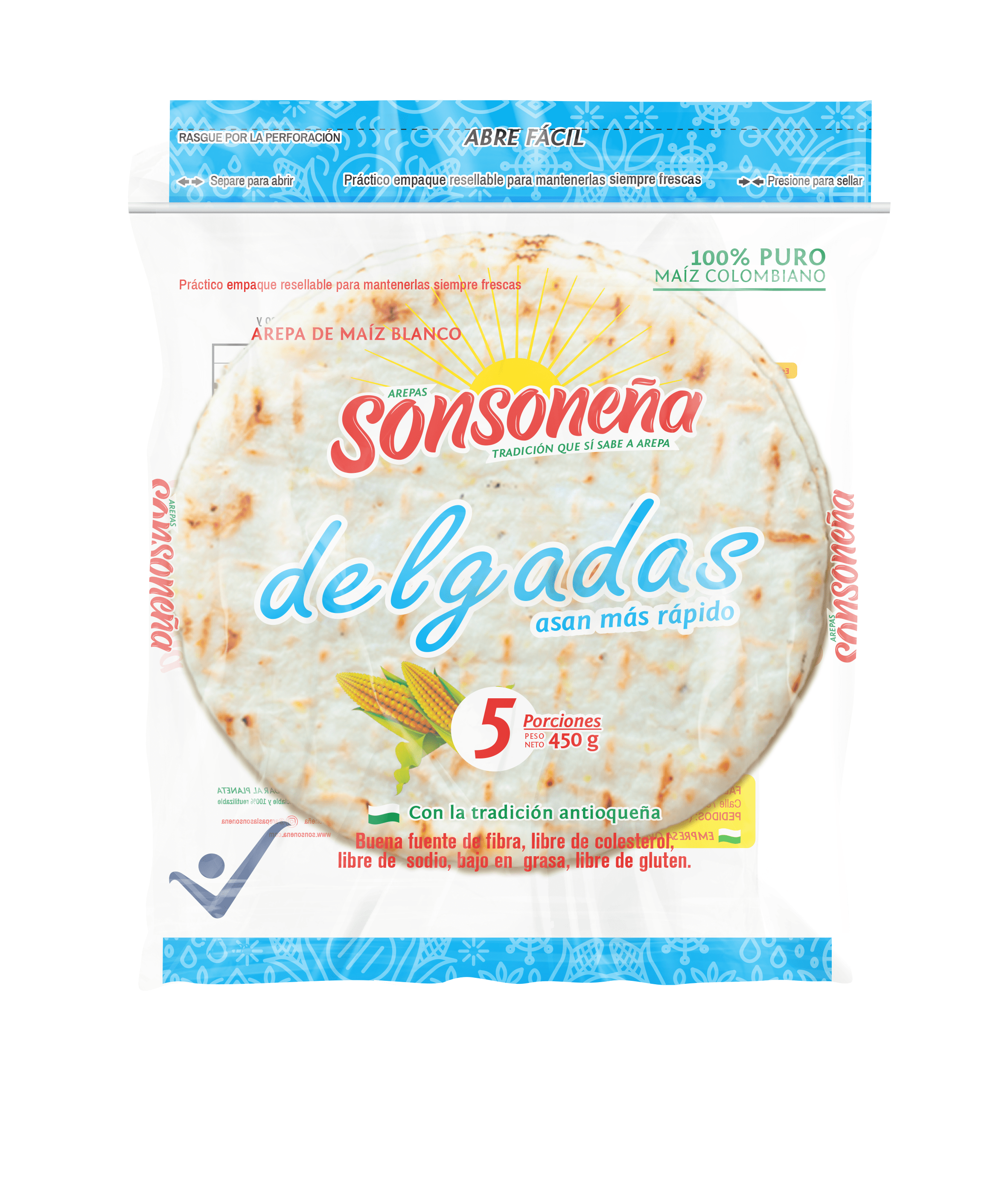 Arepa Blanca Delgada - 5 Unidades - 450 gr - Arepas Sonsoneña